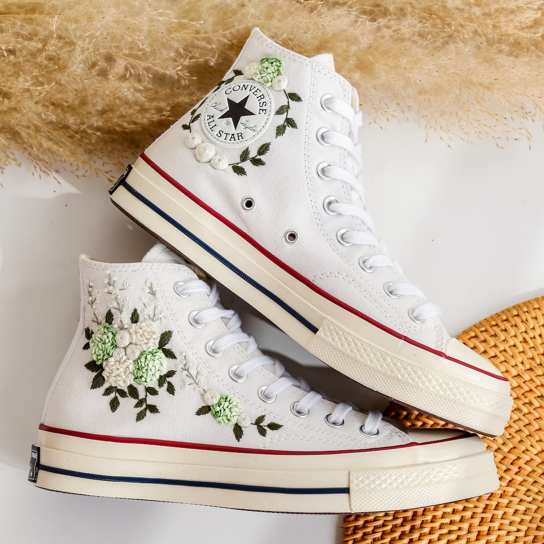 Custom Embroidered Wedding Converse, Hydrangea Flower Embroidered ...