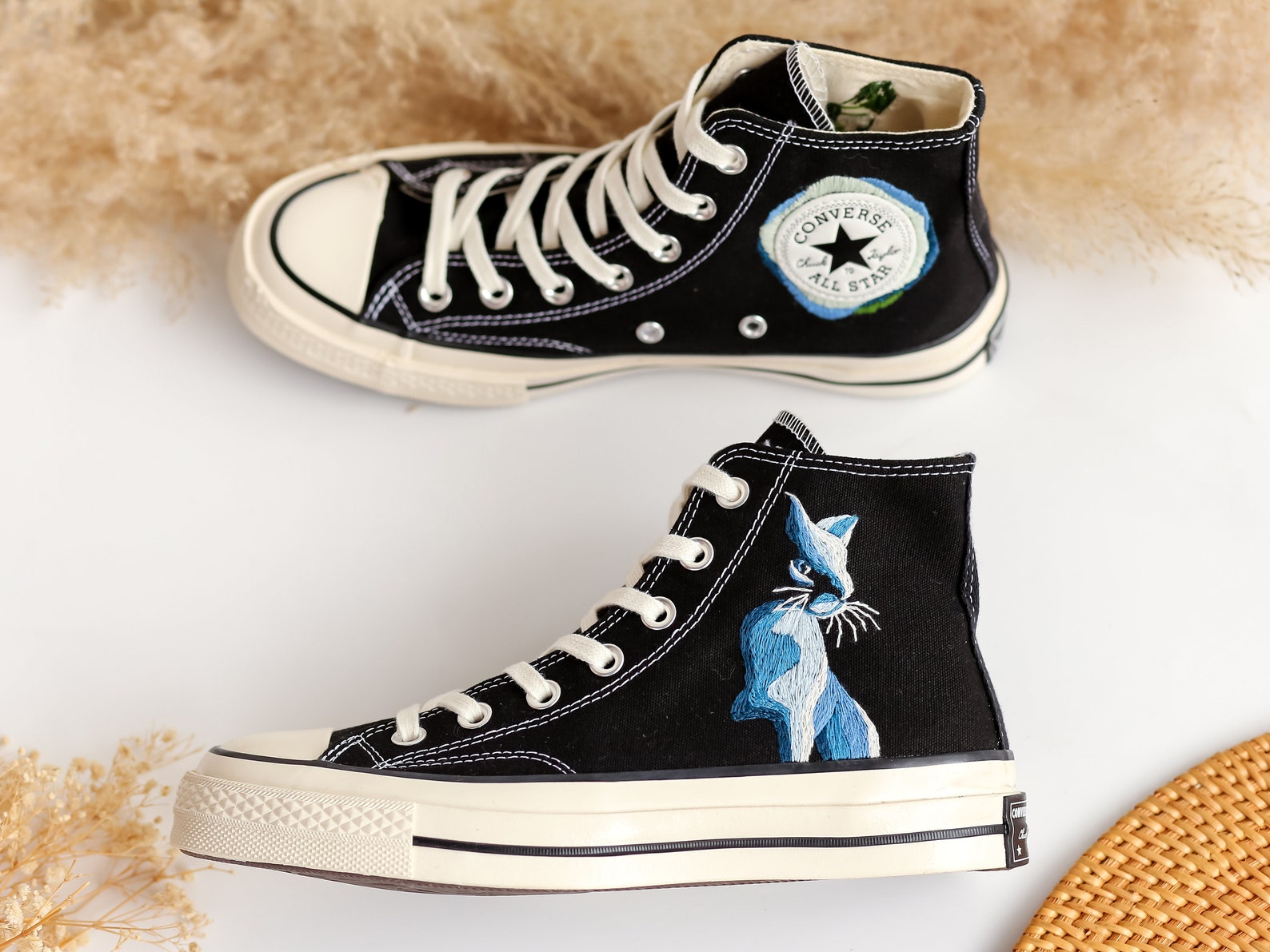 Embroidered Converse,custom Converse High Tops Embroidered Cat, Pet ...