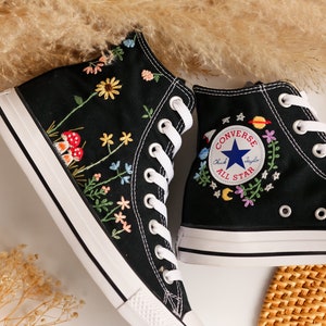 Custom Embroidery, Sunflower Garden and Mushroom Embroidered Converse ...
