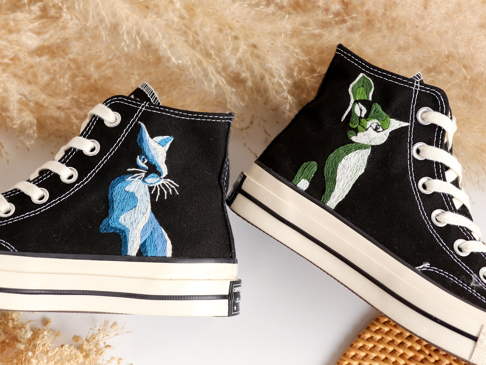 Embroidered Converse,custom Converse High Tops Embroidered Cat, Pet ...