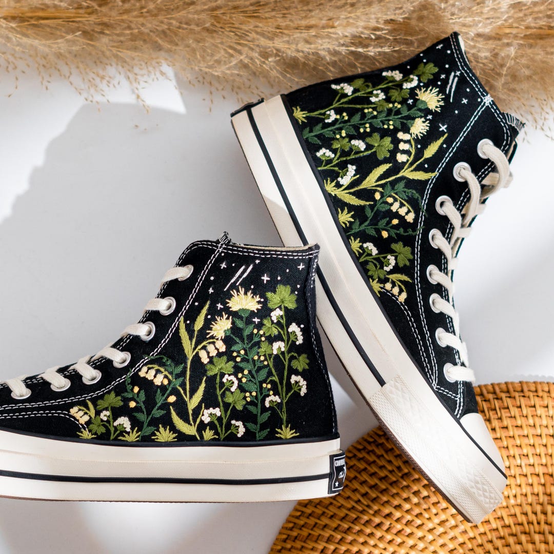 Hand Embroidered Converse Chuck Taylor High Tops, Custom Black Converse ...