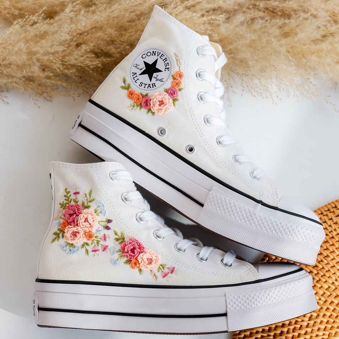 Custom Embroidered Platform Converse, Wedding Flower Embroidered Shoes ...