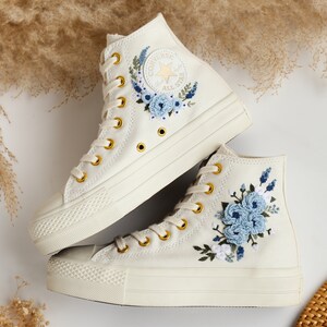Embroidered Converse Platform, Wedding Converse Embroidery Dusty Blue ...