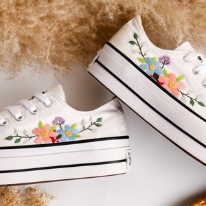 Embroidered Converse Low Tops, Custom Embroidered Platform Converse for ...