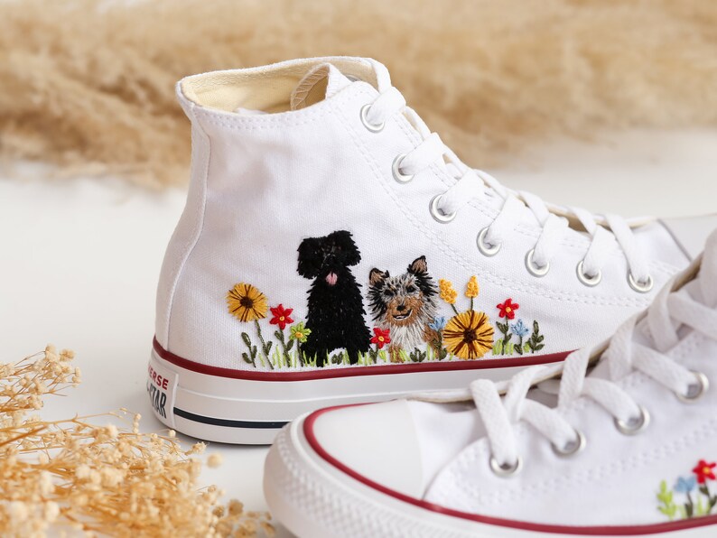Embroidered Converse Dog, Custom Converse Embroidery Puppy, Embroidered ...