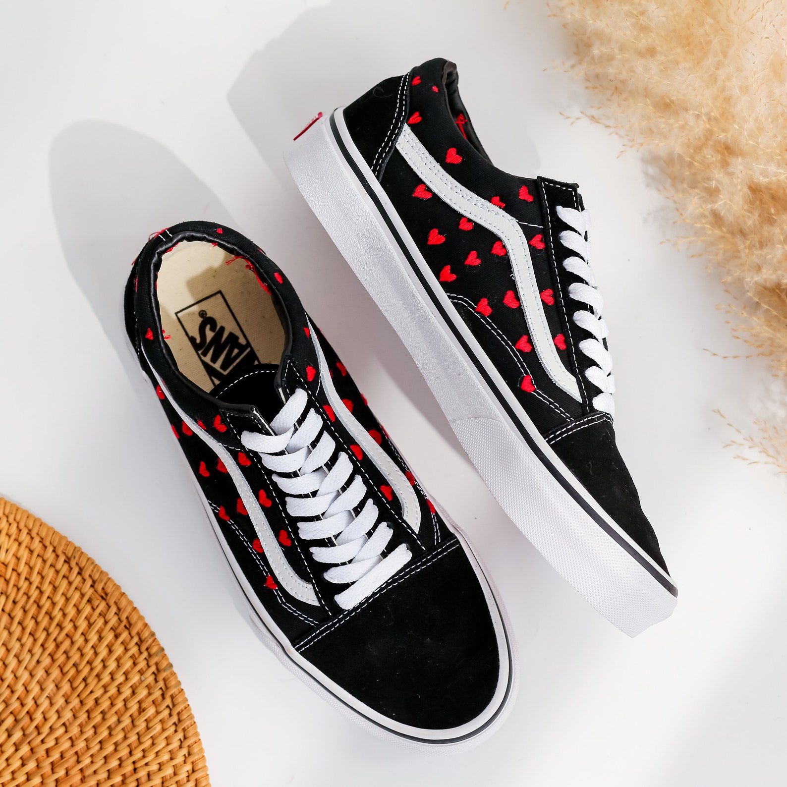 Custom Embroidered Vans for Women, Heart Embroidery Vans for Her, Heart ...