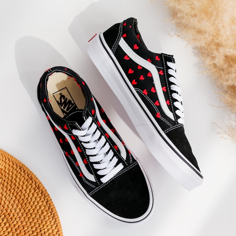 Custom Embroidered Vans for Women, Heart Embroidery Vans for Her, Heart ...