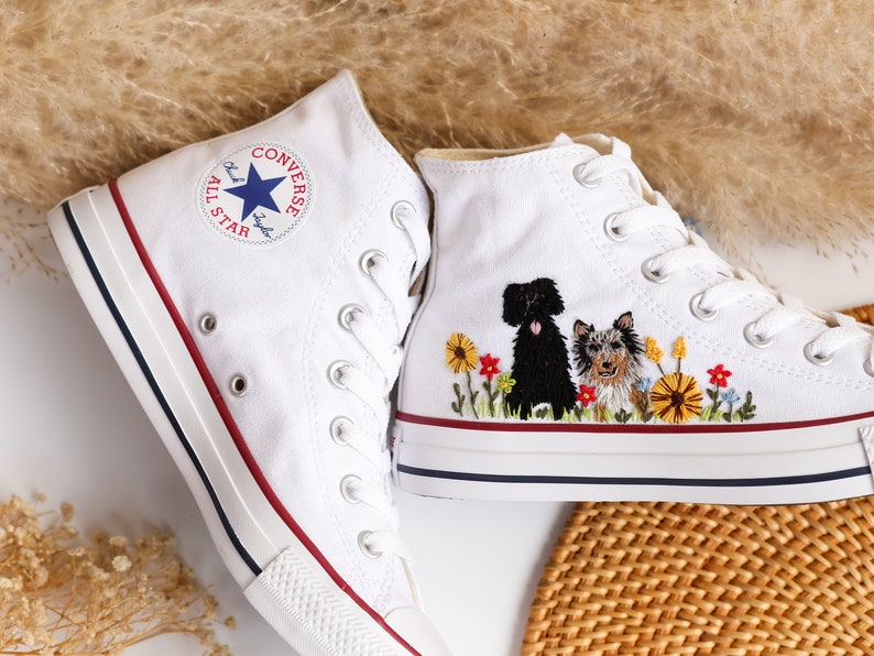 Embroidered Converse Dog, Custom Converse Embroidery Puppy, Embroidered ...