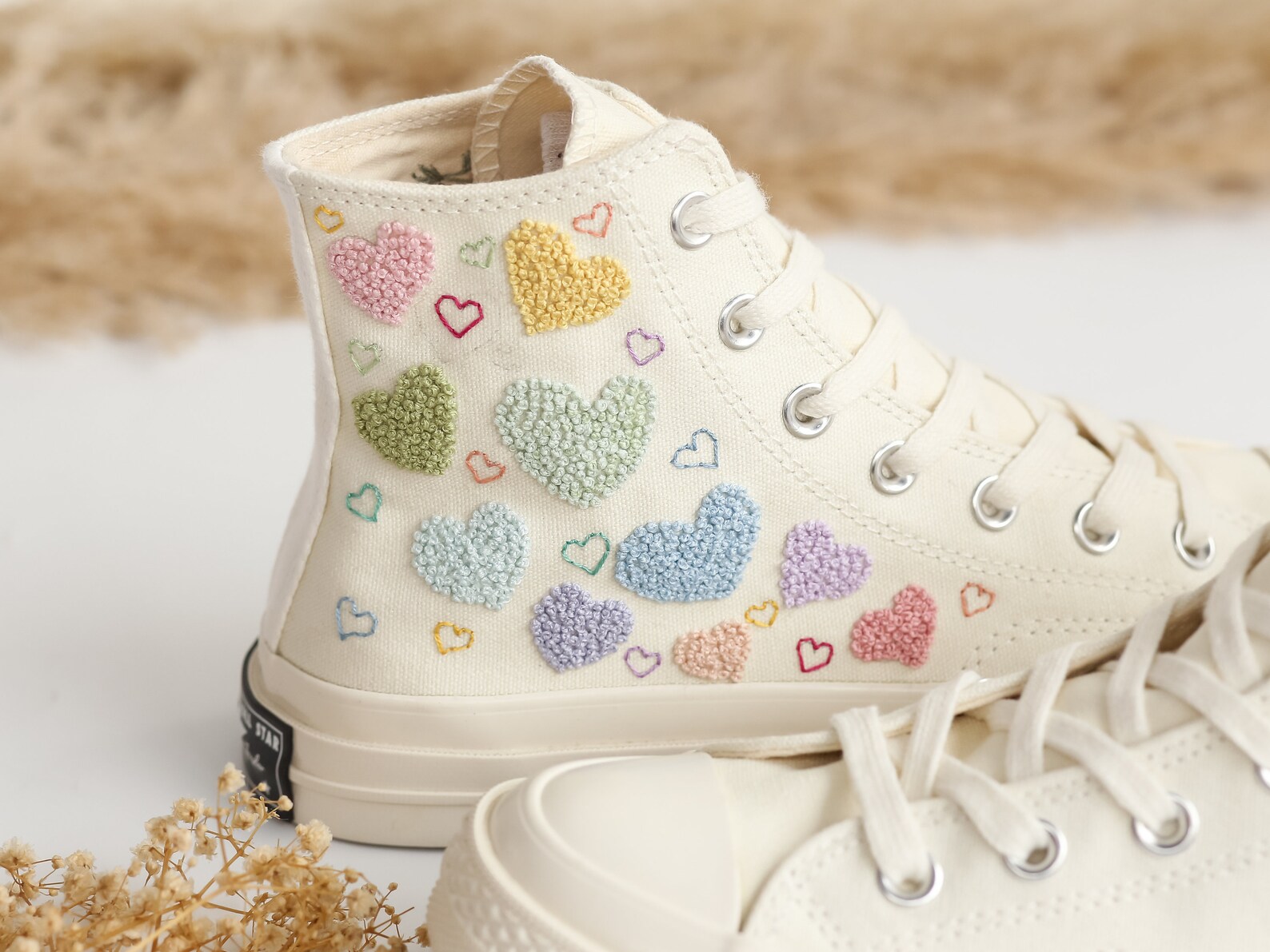 Embroidered Converse Heart, Flower Embroidery Wedding Converse Shoes ...