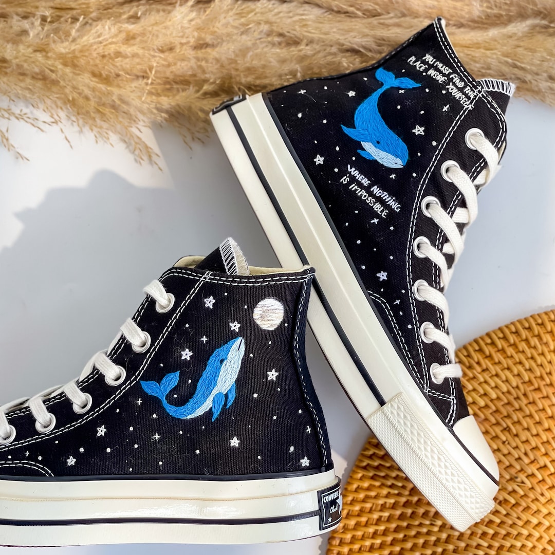 Custom Embroidered Converse High Tops, Blue Whale Embroidered Shoes ...