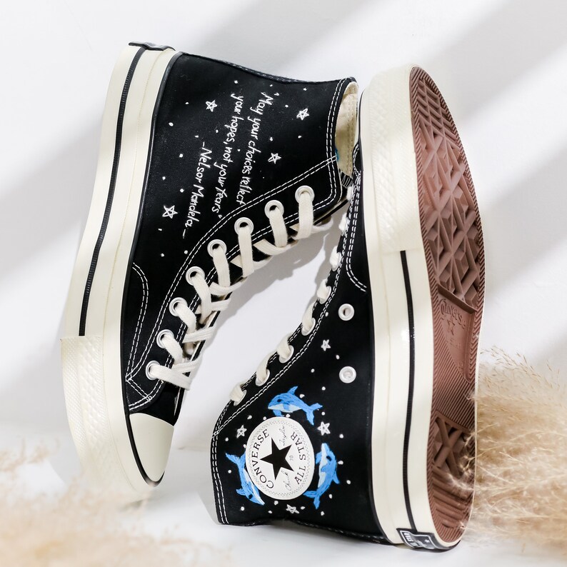Embroidered Converse, Dolphin Embroidered Shoes Custom, Blue Whale ...