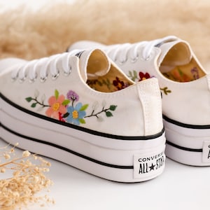 Embroidered Converse Low Tops, Custom Embroidered Platform Converse for ...