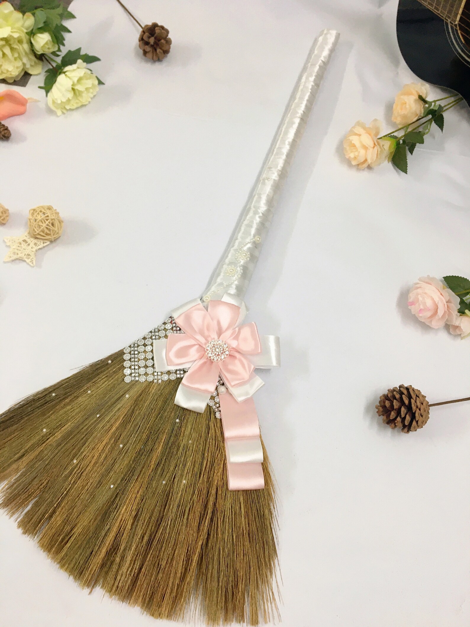 Beaded Wedding Broom White Wedding Broom for Bride / Dance | Etsy