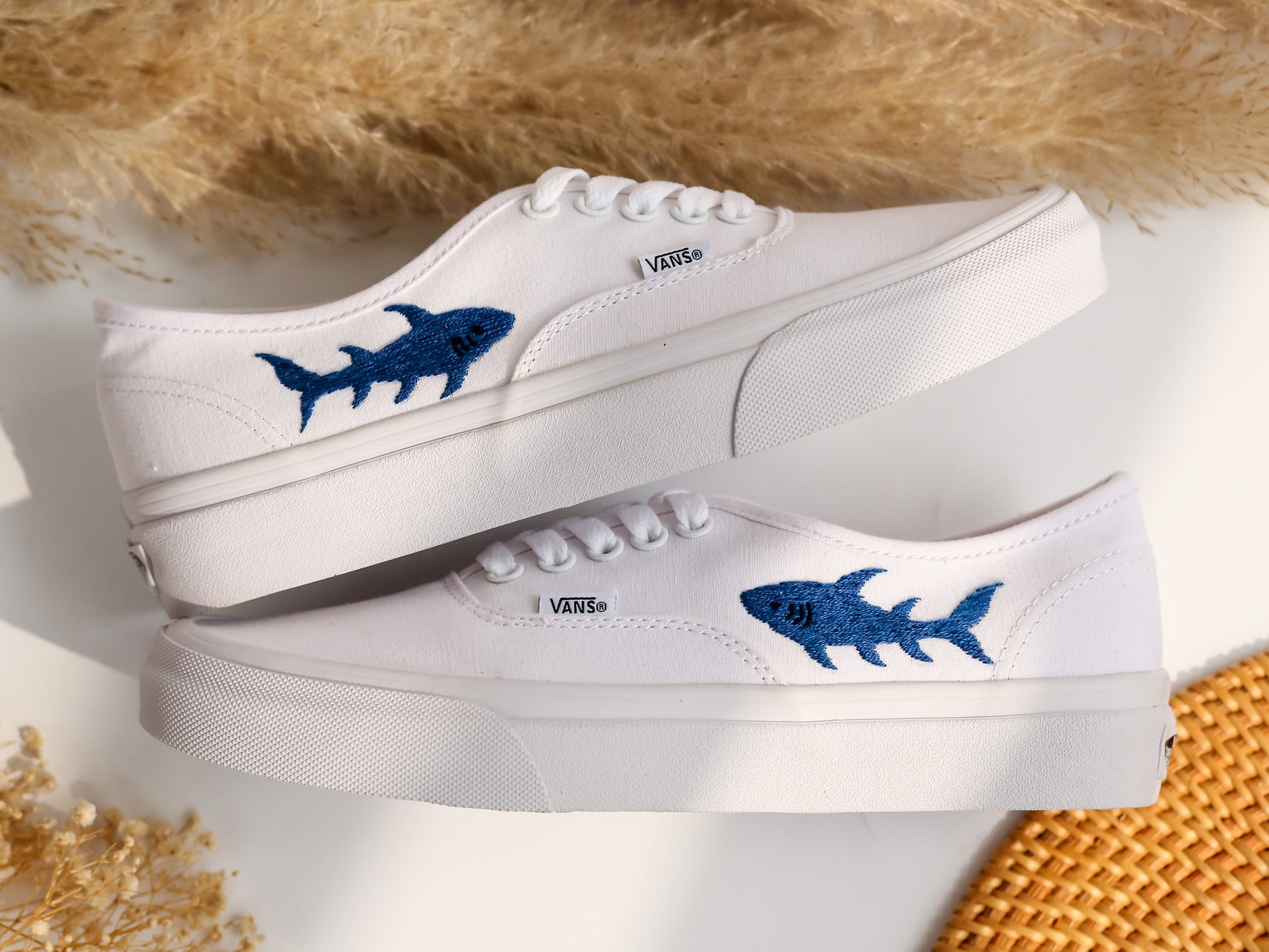 Custom Embroidered Vans, Shark Embroidered Shoes Custom, Custom Vans ...