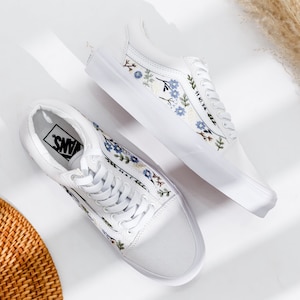 Wedding Vans for Bride and Groom, Blue Flowers Embroidered Vans Custom ...