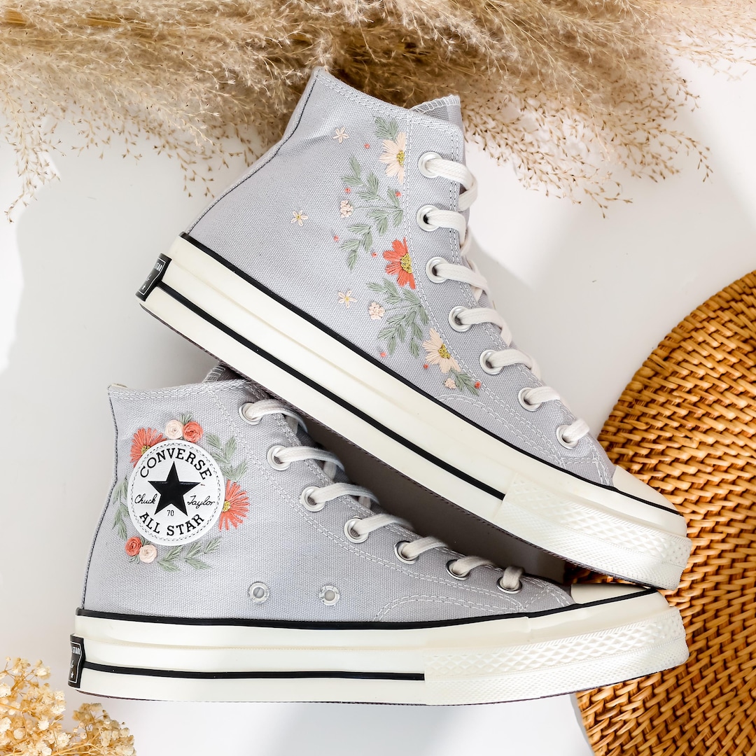Custom Embroidered Converse High Tops, Small Flower Embroidered ...