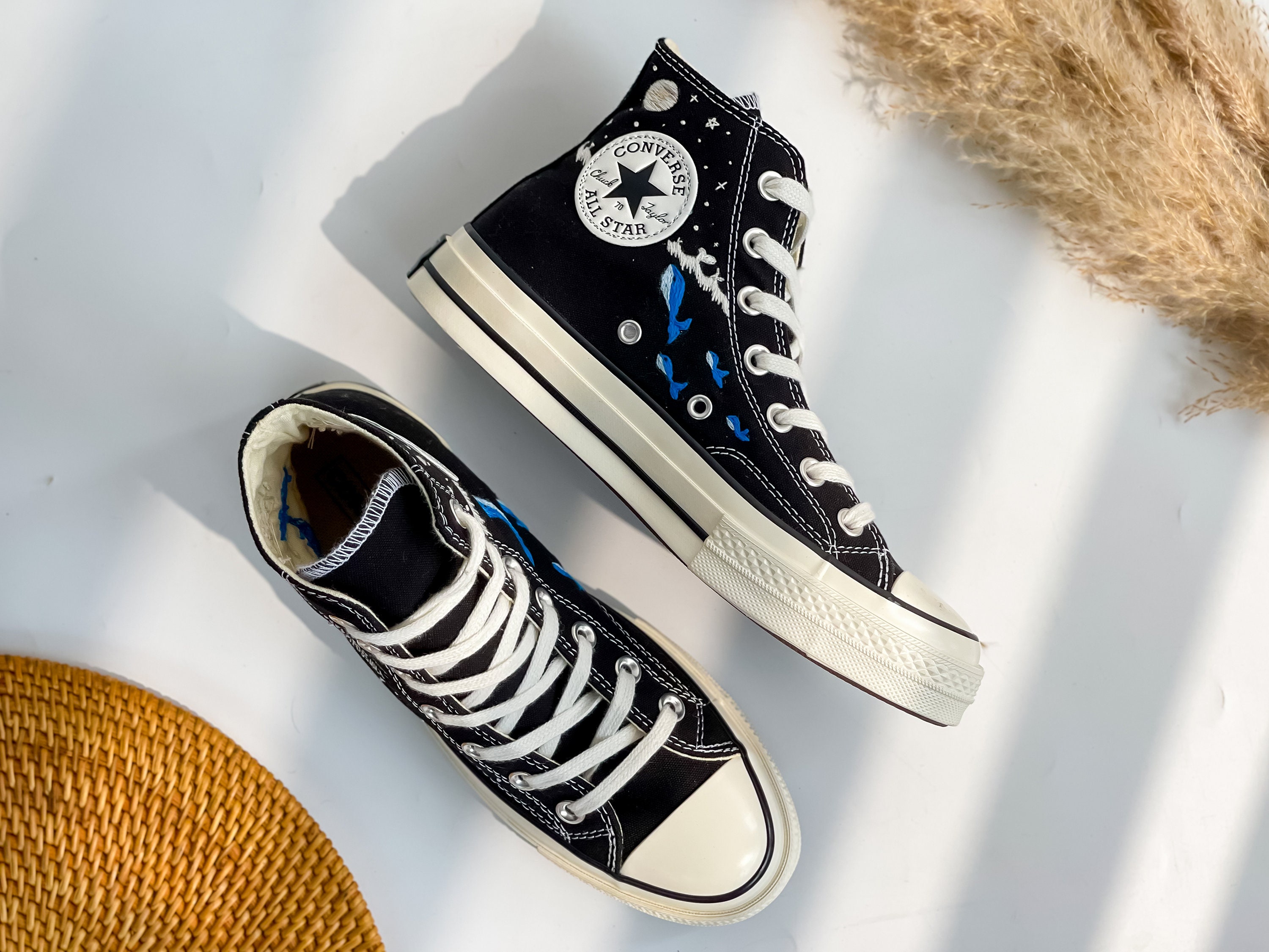 Custom Embroidered Converse High Tops, Blue Whale Embroidered Shoes ...