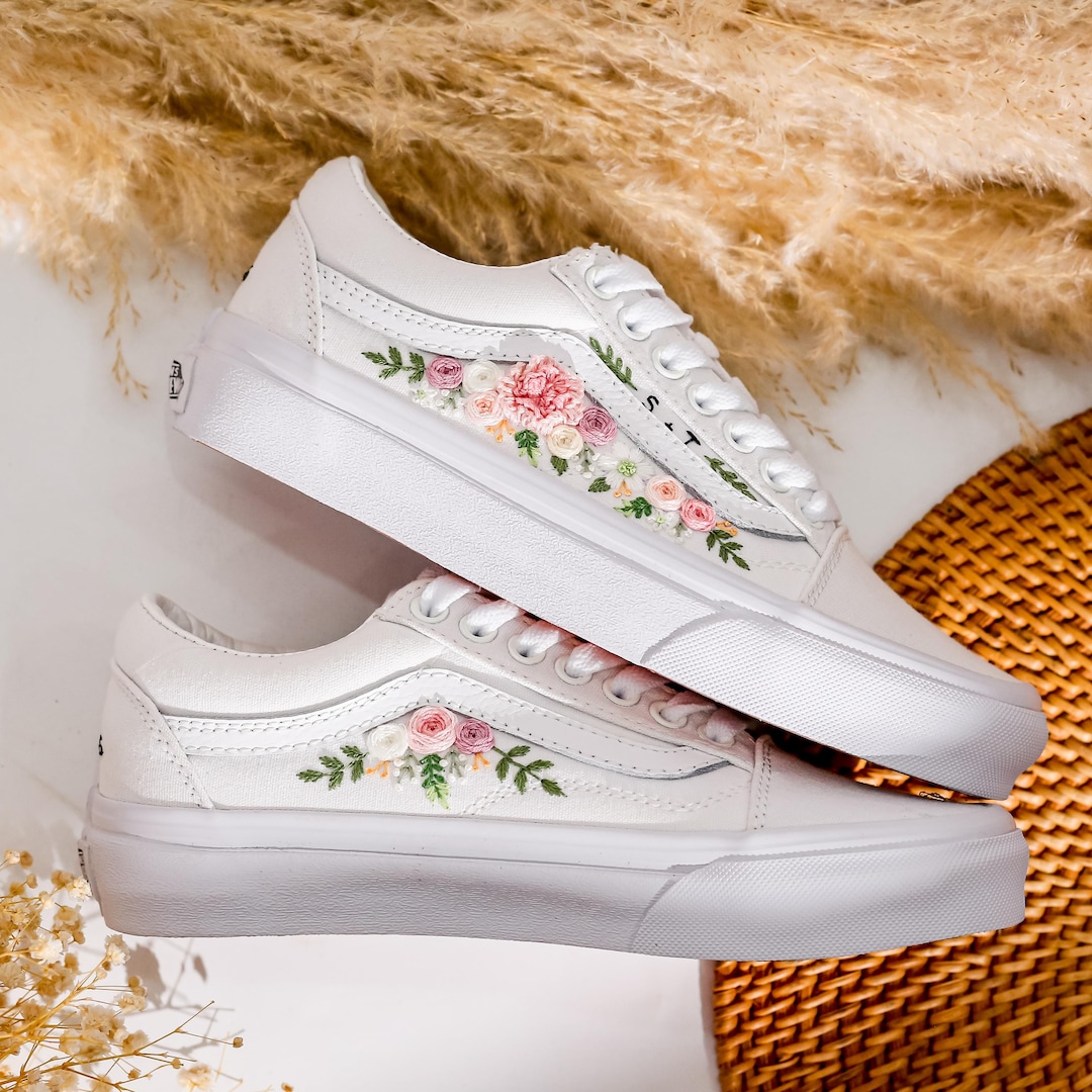 Custom Embroidered Vans, Wedding Vans Embroidery Flowers, Floral ...