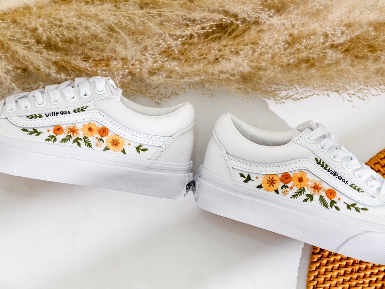 Wedding Vans for Bride, Bridal Flowers Embroidered Vans, Custom Floral ...