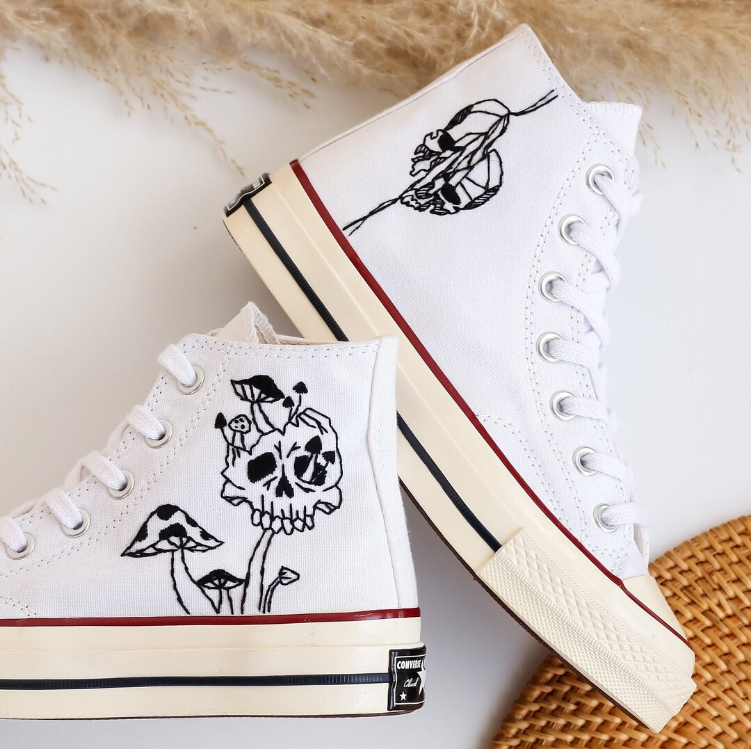 Custom Embroidered Converse High Tops, Ghost and Mushrooms Embroidered ...