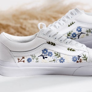 Wedding Vans for Bride and Groom, Blue Flowers Embroidered Vans Custom ...