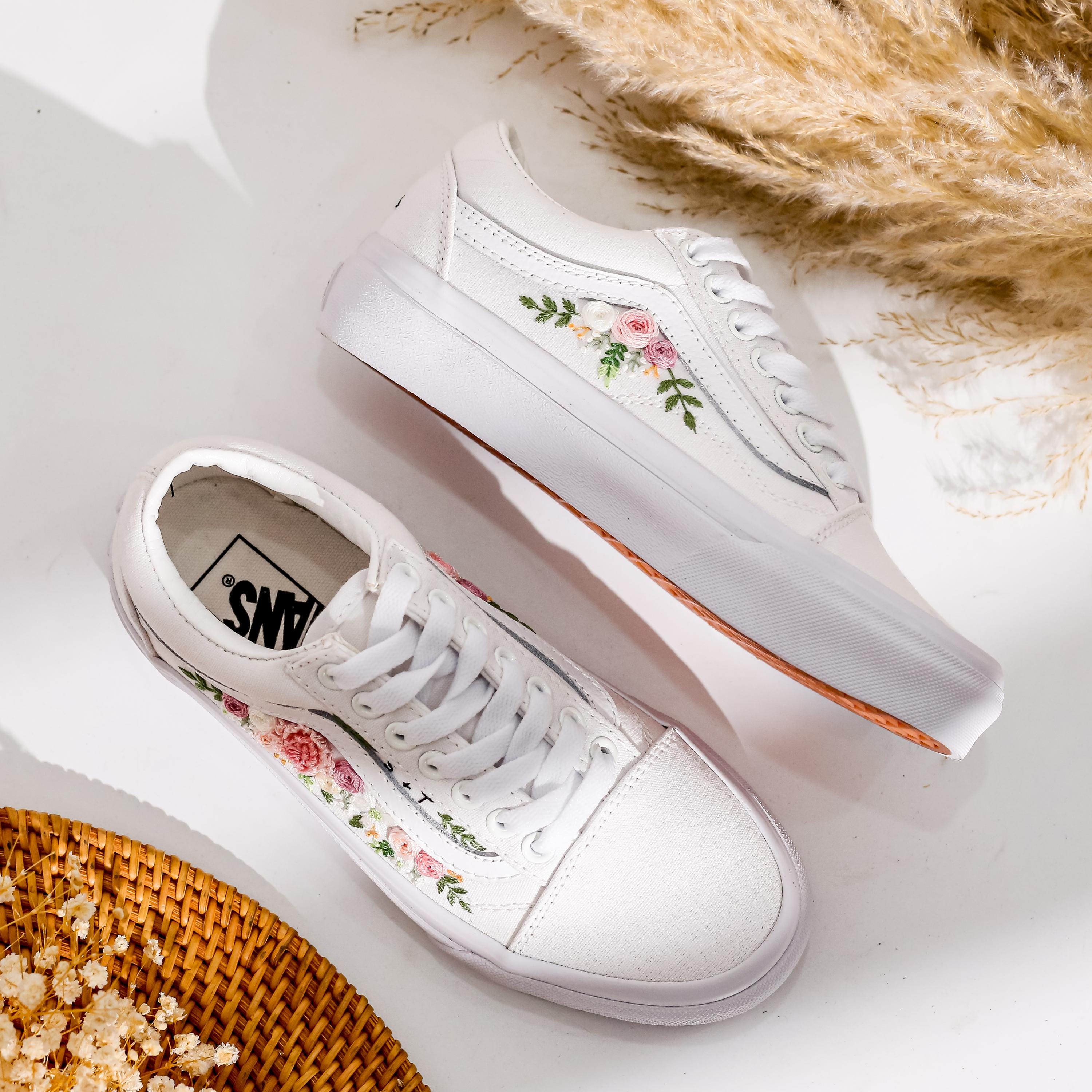 Custom Embroidered Vans, Wedding Vans Embroidery Flowers, Floral ...