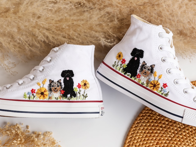 Embroidered Converse Dog, Custom Converse Embroidery Puppy, Embroidered ...