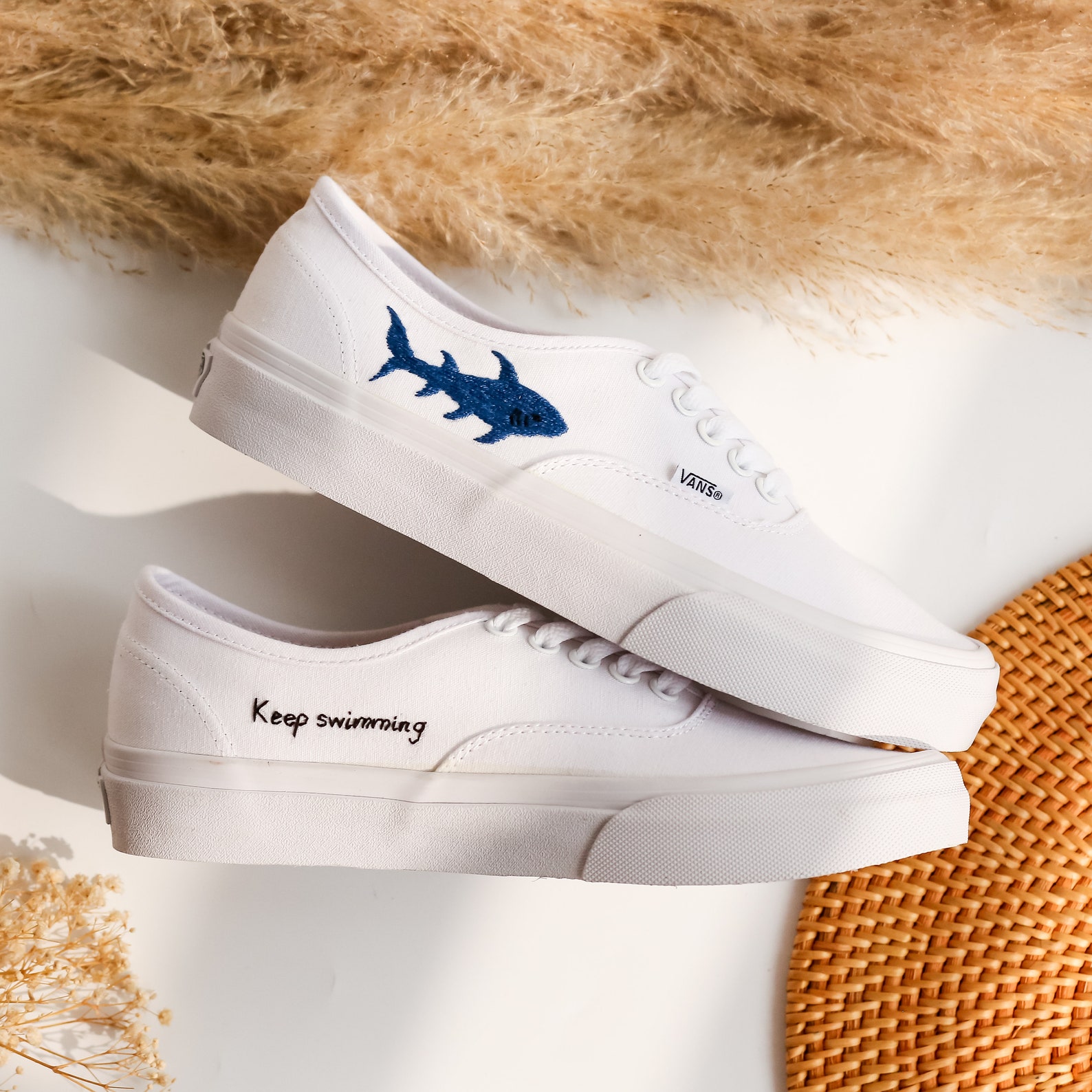 Custom Embroidered Vans, Shark Embroidered Shoes Custom, Custom Vans ...