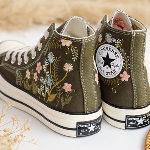 Custom Embroidered Converse High Tops, Garden Flowers Embroidered Shoes ...