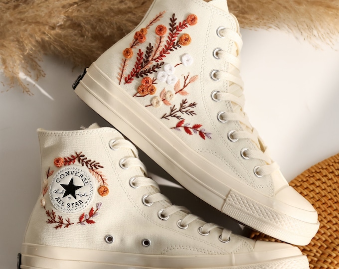 Custom Embroidered Wedding Sneakers, Fall Wedding Flower Embroidered ...