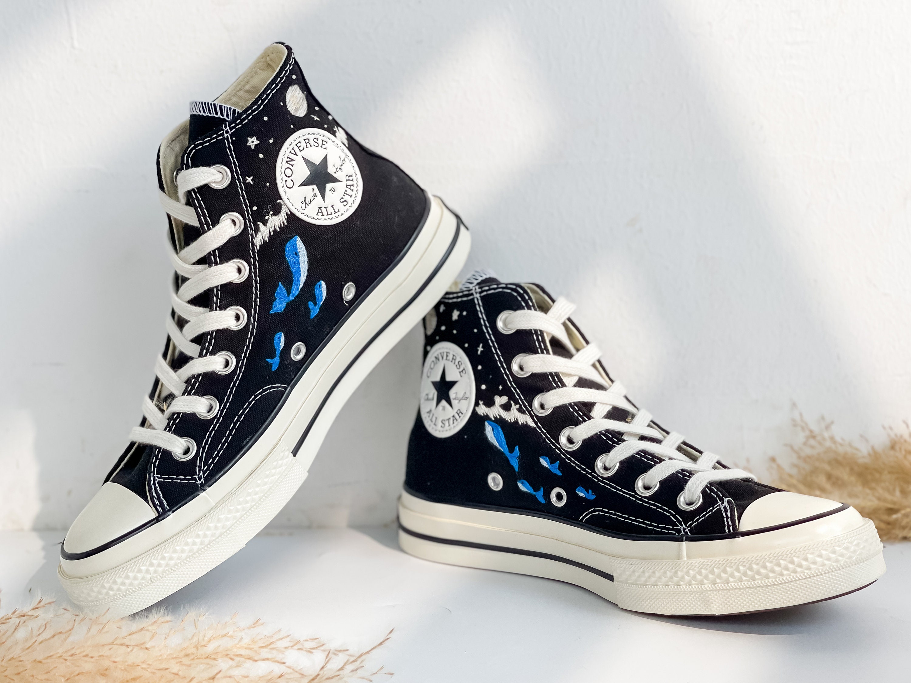 Custom Embroidered Converse High Tops, Blue Whale Embroidered Shoes ...
