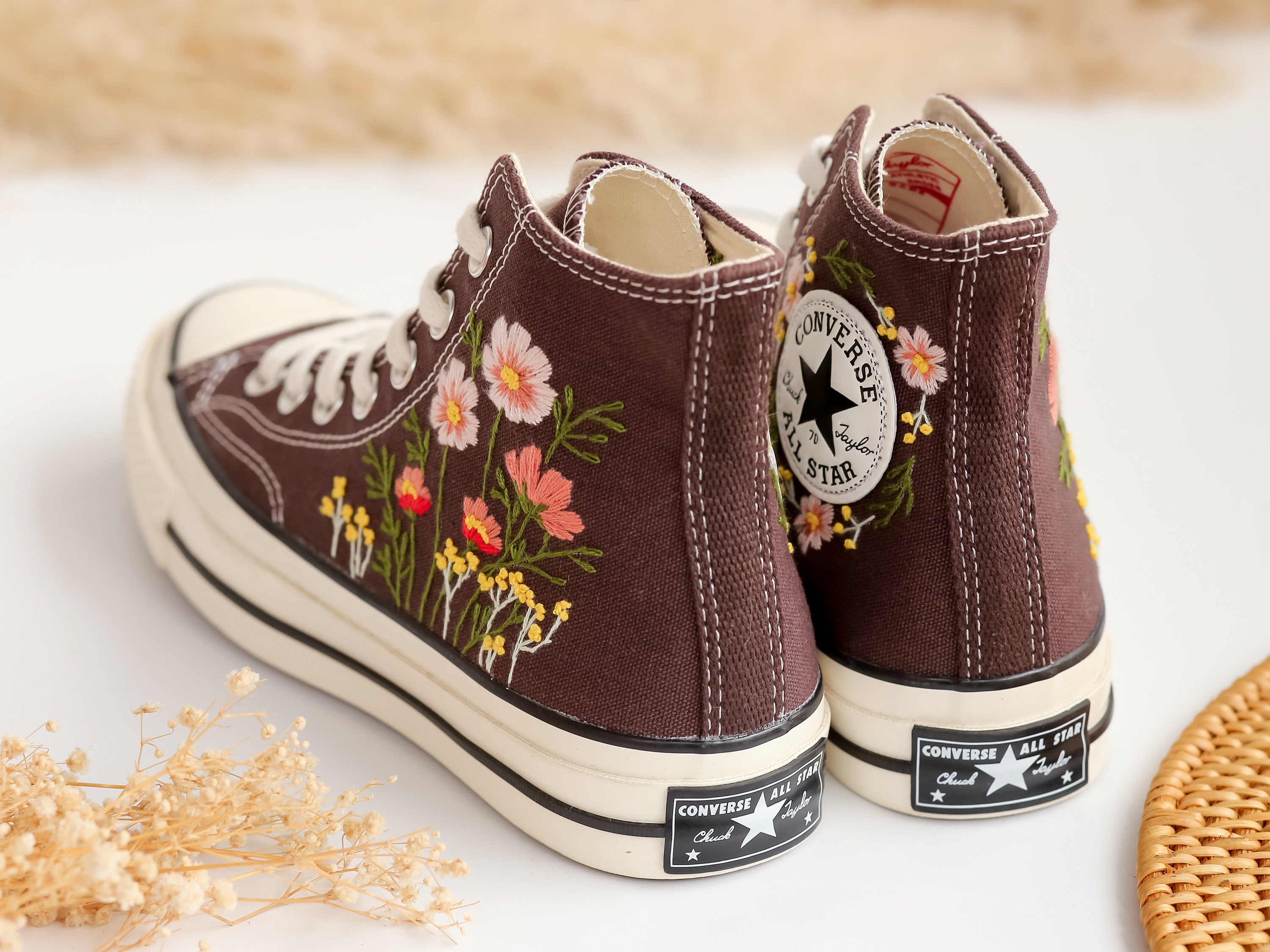 Custom Embroidered Converse, Flowers Embroidered Shoes, Daisy ...