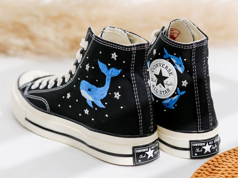 Embroidered Converse, Dolphin Embroidered Shoes Custom, Blue Whale ...