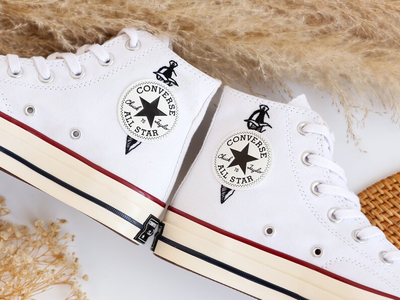 Custom Embroidered Converse High Tops, Ghost and Mushrooms Embroidered ...