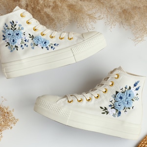Embroidered Converse Platform, Wedding Converse Embroidery Dusty Blue ...