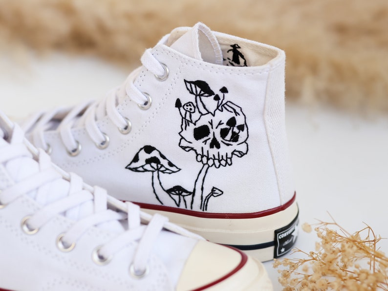 Custom Embroidered Converse High Tops, Ghost and Mushrooms Embroidered ...