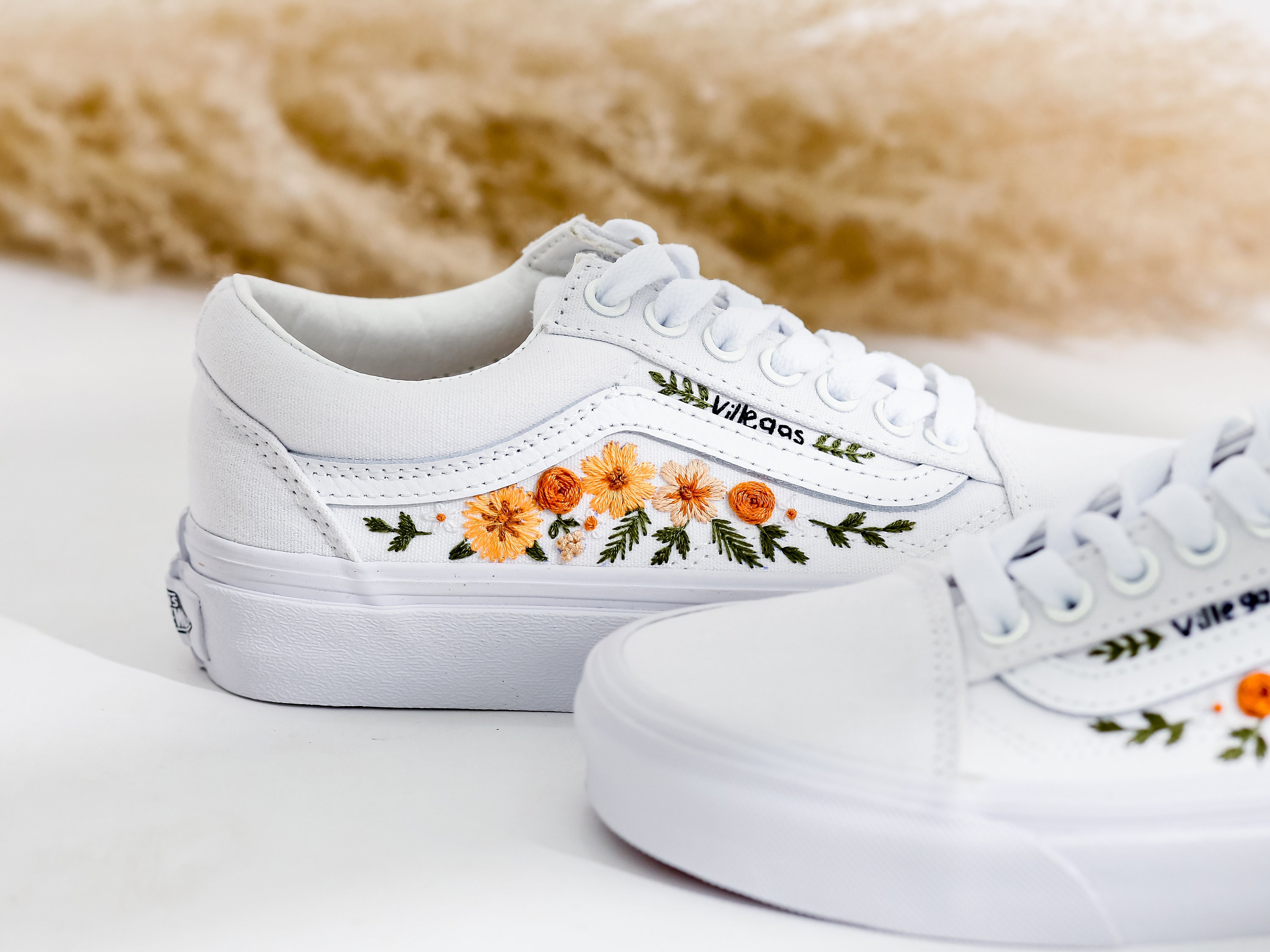 Wedding Vans for Bride, Bridal Flowers Embroidered Vans, Custom Floral ...
