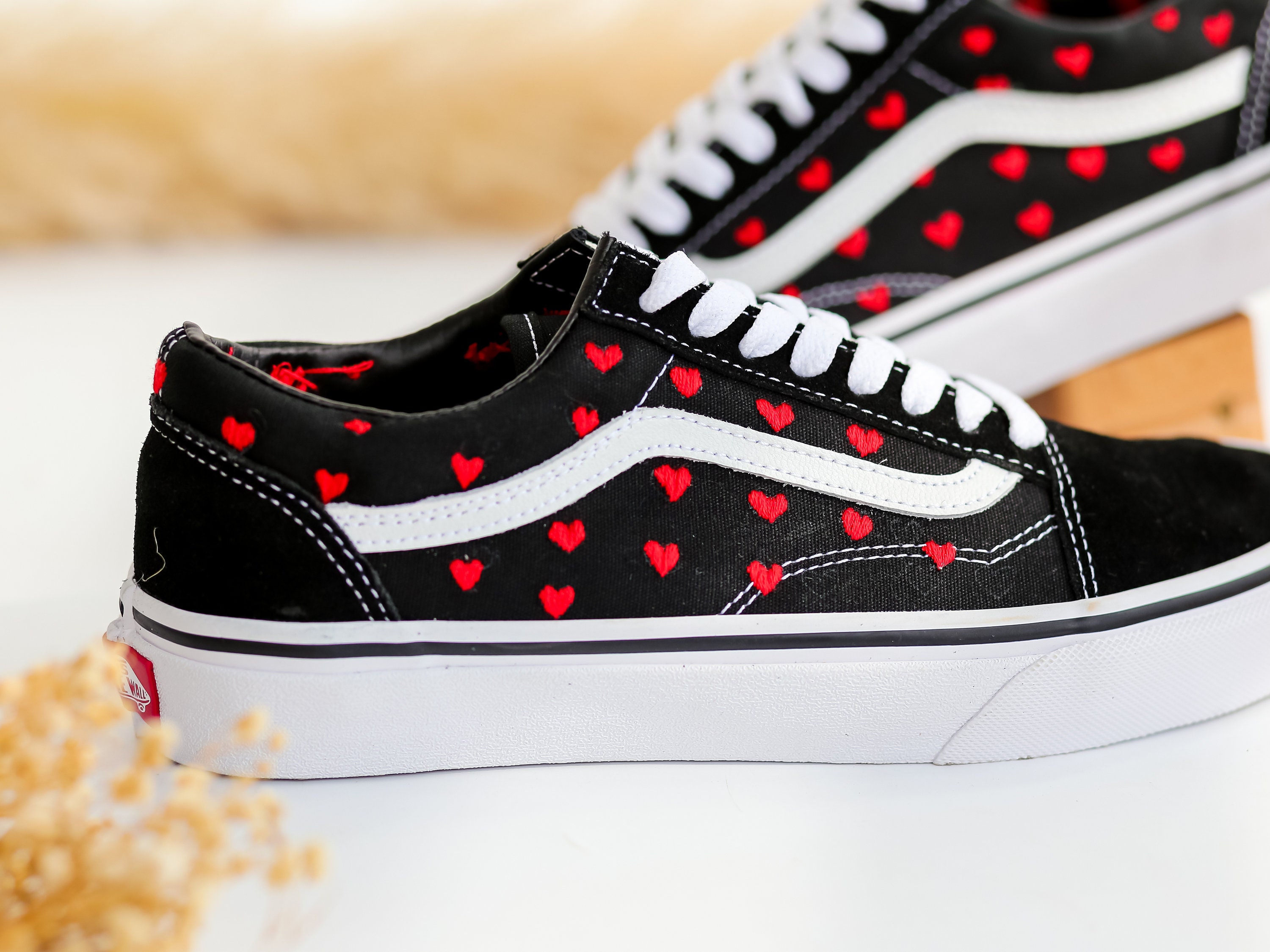 Custom Embroidered Vans for Women, Heart Embroidery Vans for Her, Heart ...