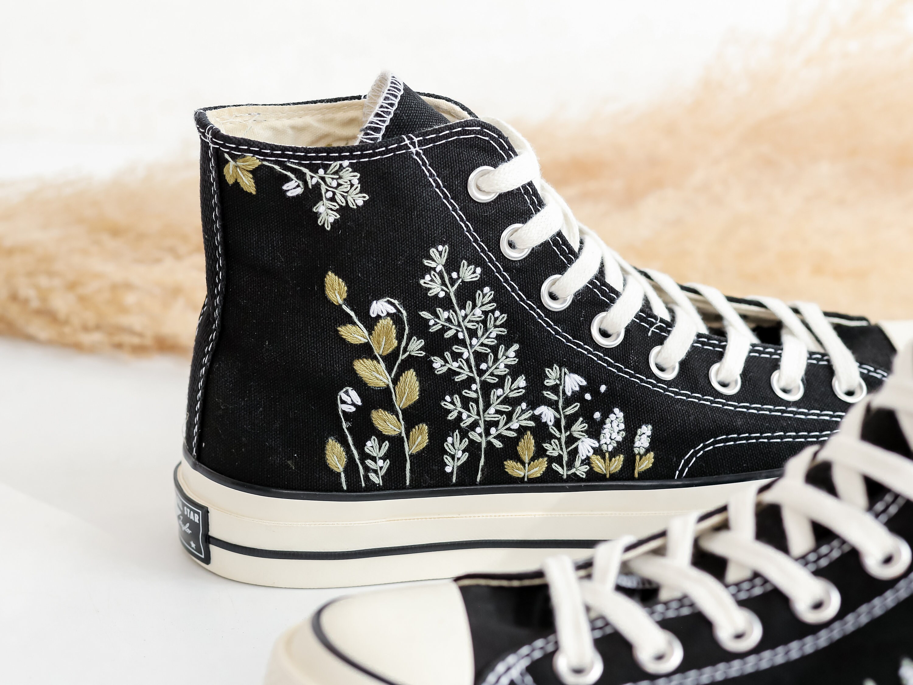 Embroidery Converse High Tops, Flower Embroidered Converse, Flower ...