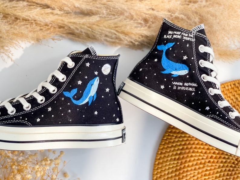 Custom Embroidered Converse High Tops, Blue Whale Embroidered Shoes ...