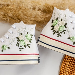 Custom Embroidered Wedding Converse, Hydrangea Flower Embroidered ...