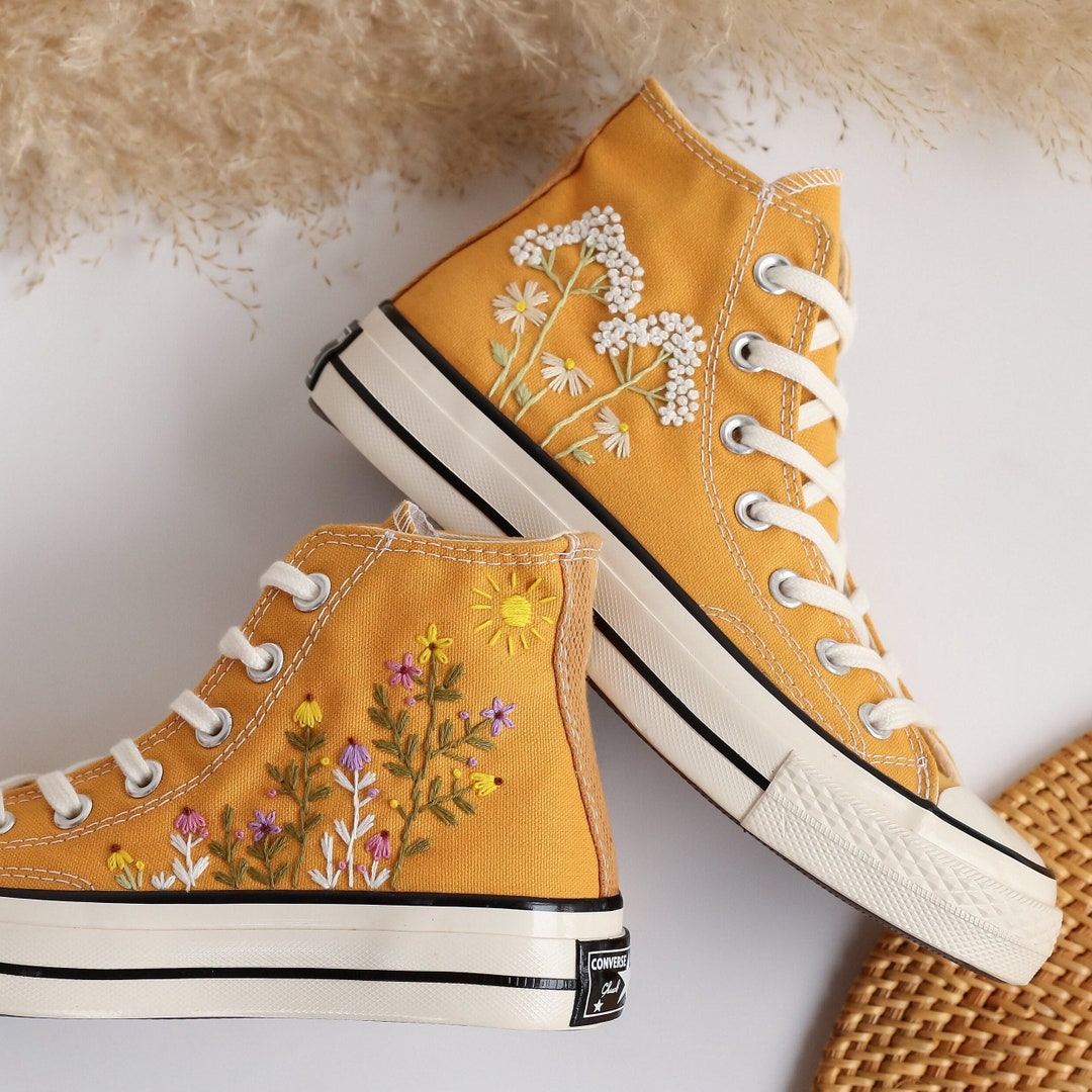 Custom Embroidered Converse High Tops, Dandelions and Flower Garden ...