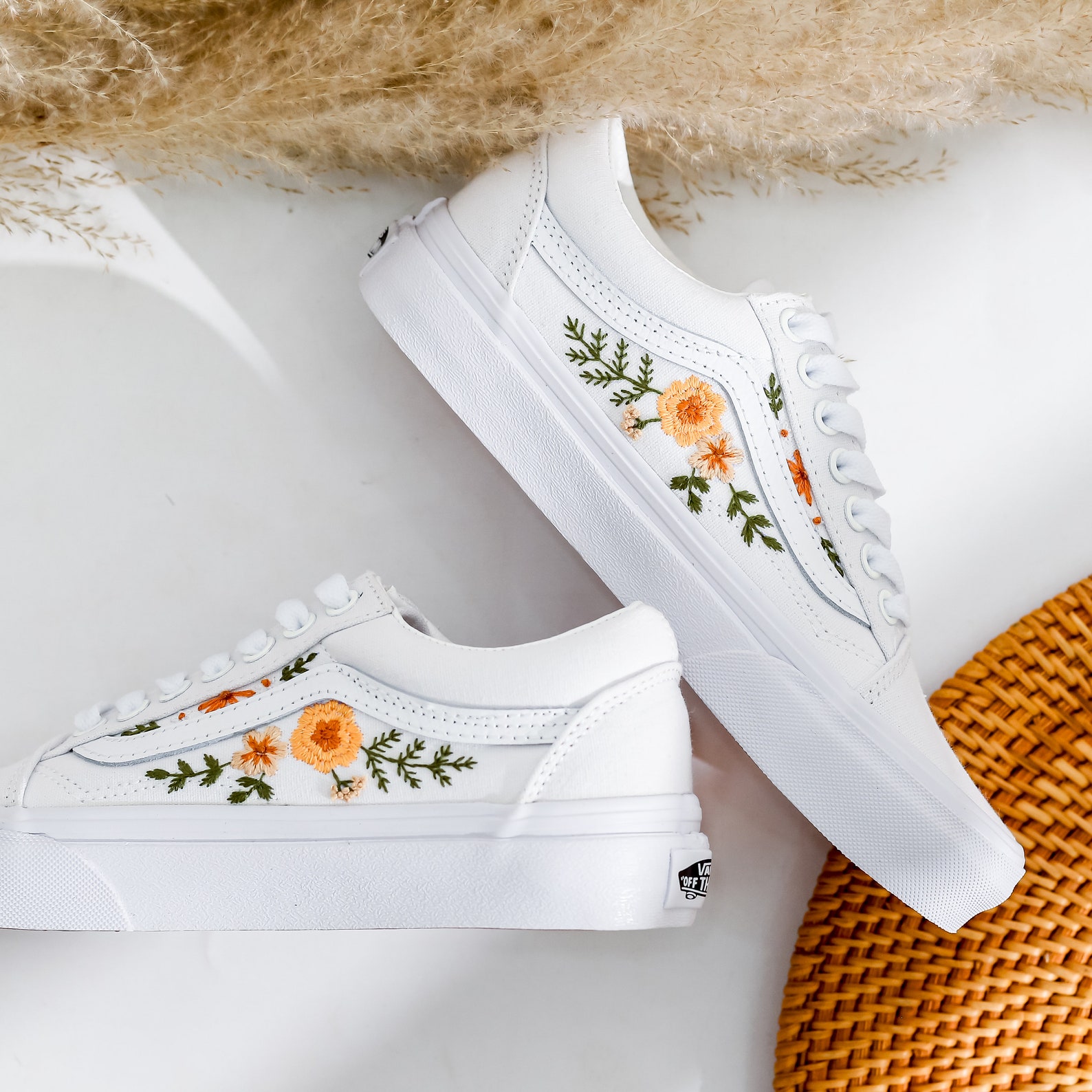 Wedding Vans for Bride, Bridal Flowers Embroidered Vans, Custom Floral ...