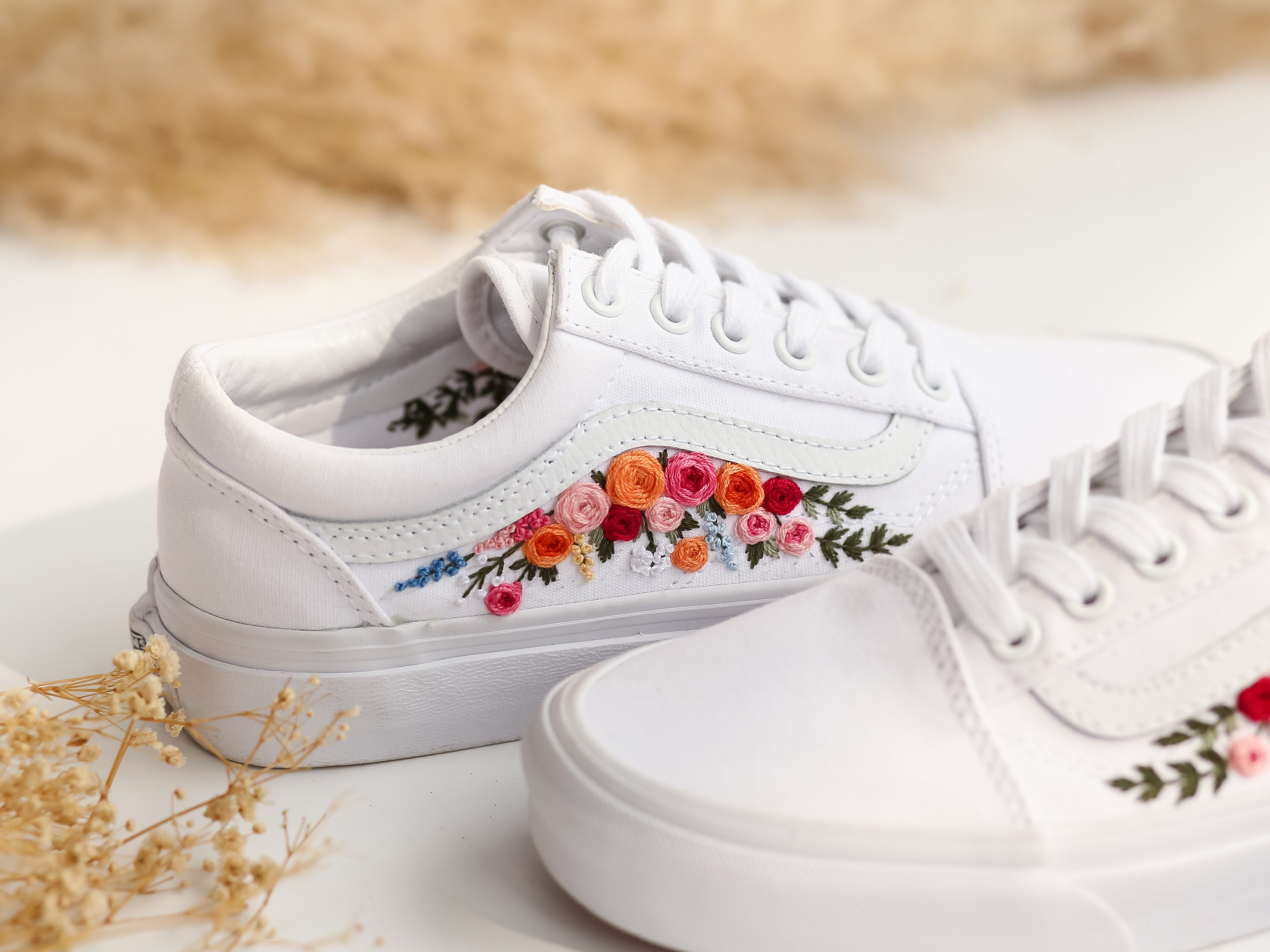 Custom Wedding Vans, Wedding Flowers Embroidered Shoes, Bridal Flowers ...