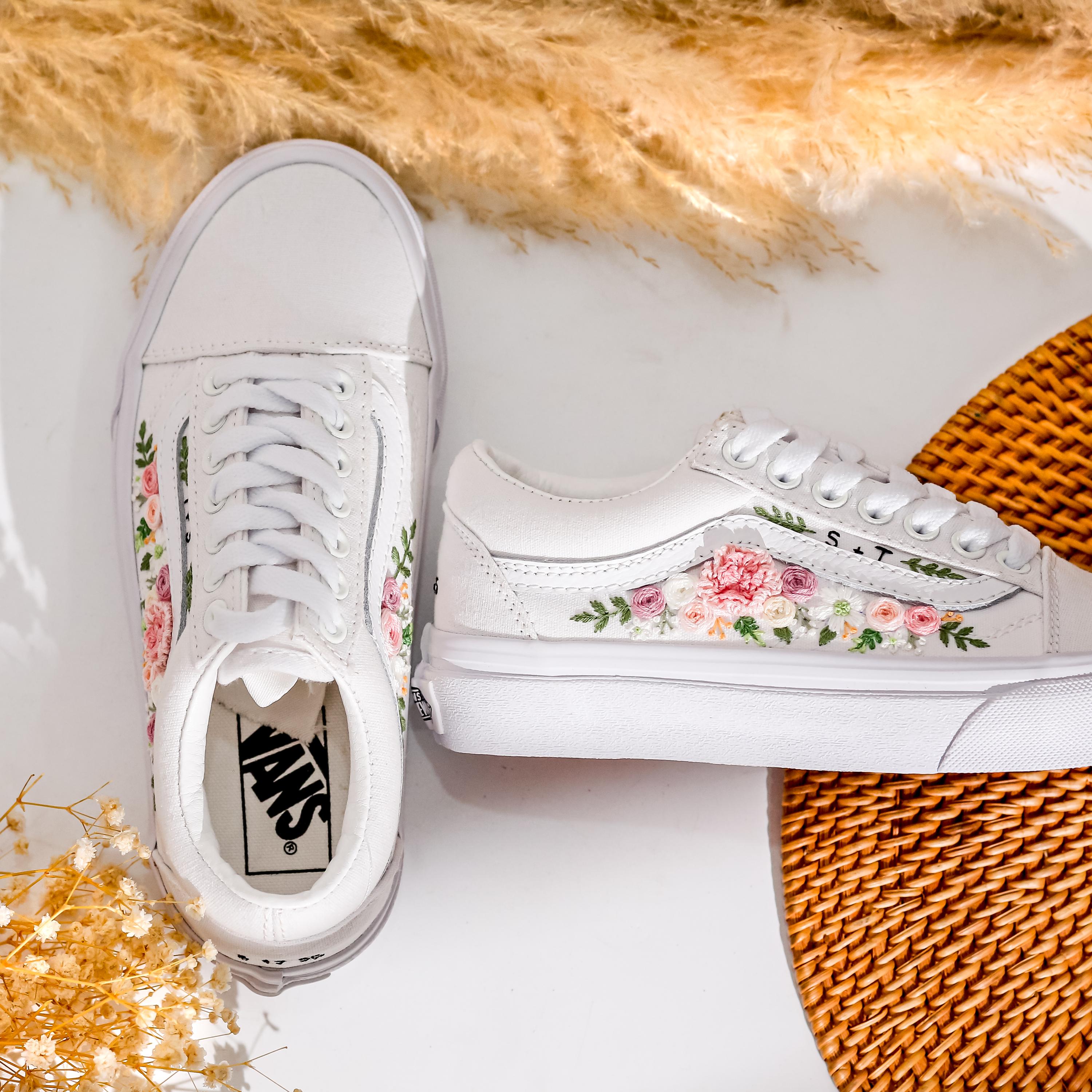 Custom Embroidered Vans, Wedding Vans Embroidery Flowers, Floral ...
