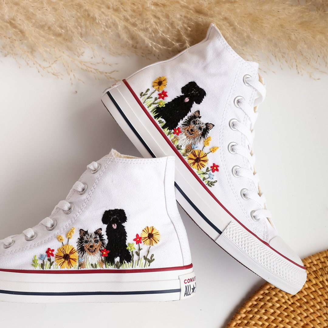Embroidered Converse Dog, Custom Converse Embroidery Puppy, Embroidered ...