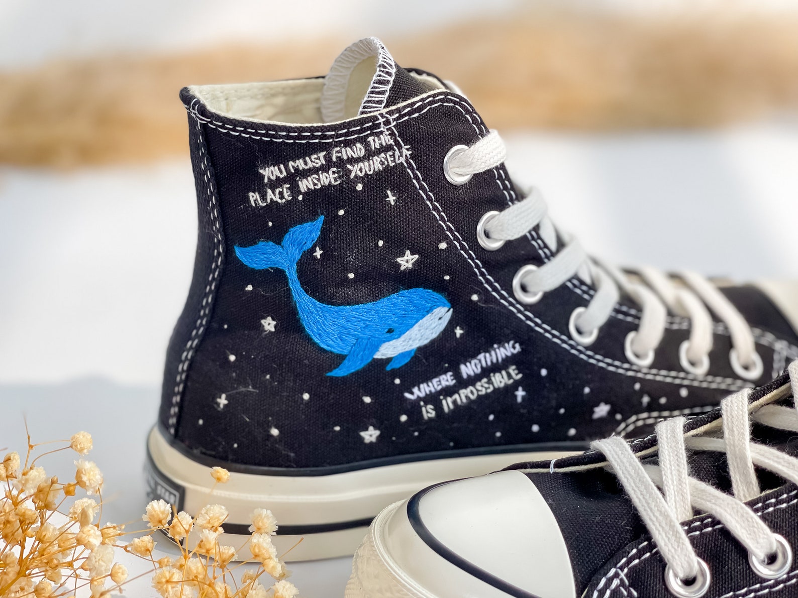 Custom Embroidered Converse High Tops, Blue Whale Embroidered Shoes ...