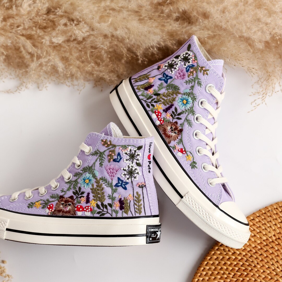 Dog Garden Flowers Embroidered Converse High Tops, Custom Converse ...