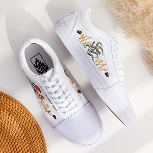 Wedding Vans for Bride and Groom, Flowers Embroidered Vans for Women ...