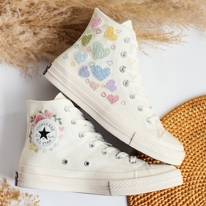 Embroidered Converse Heart, Flower Embroidery Wedding Converse Shoes ...